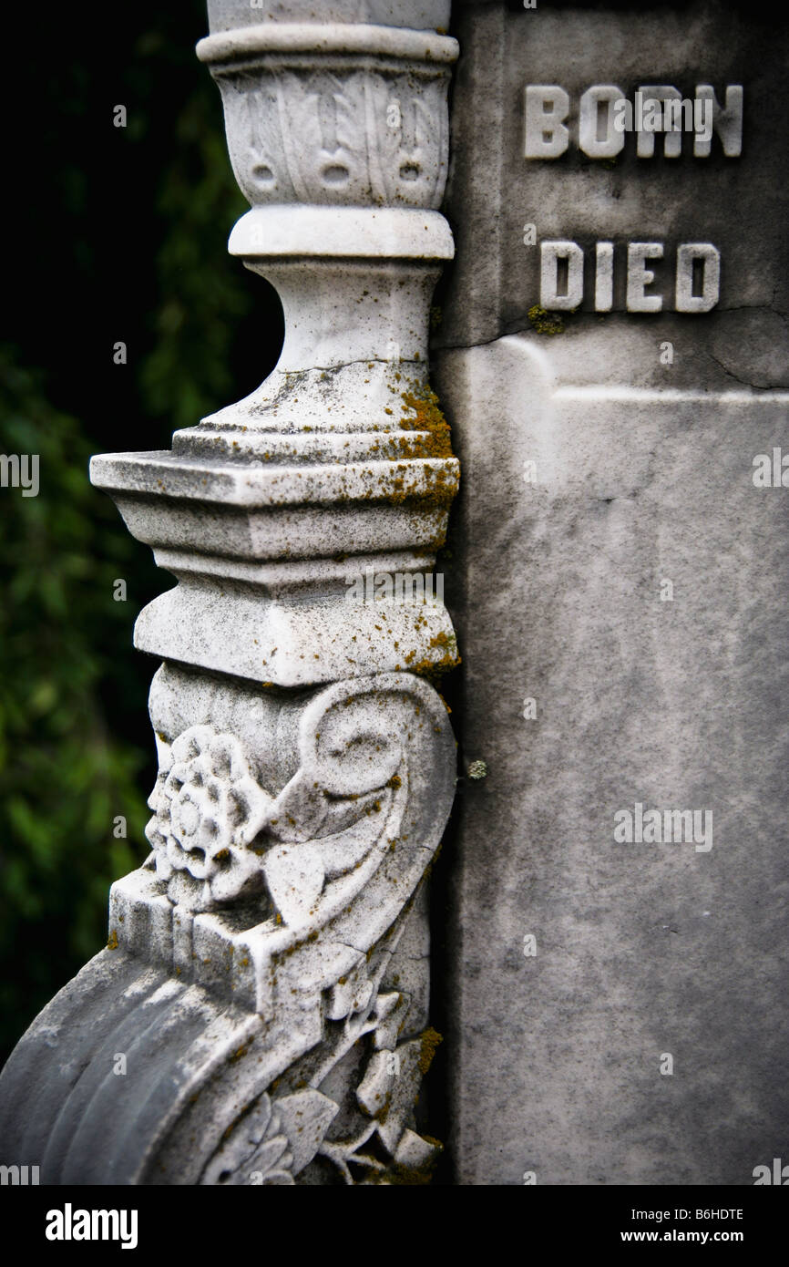 Detail of an elaborate Victorian era marble tombstone/monument with the ...
