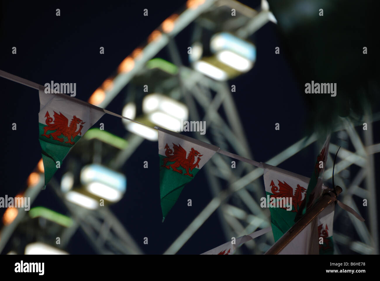 Welsh flags in front of Cardiff Winter Wonderland's "Admiral Eye Stock ...