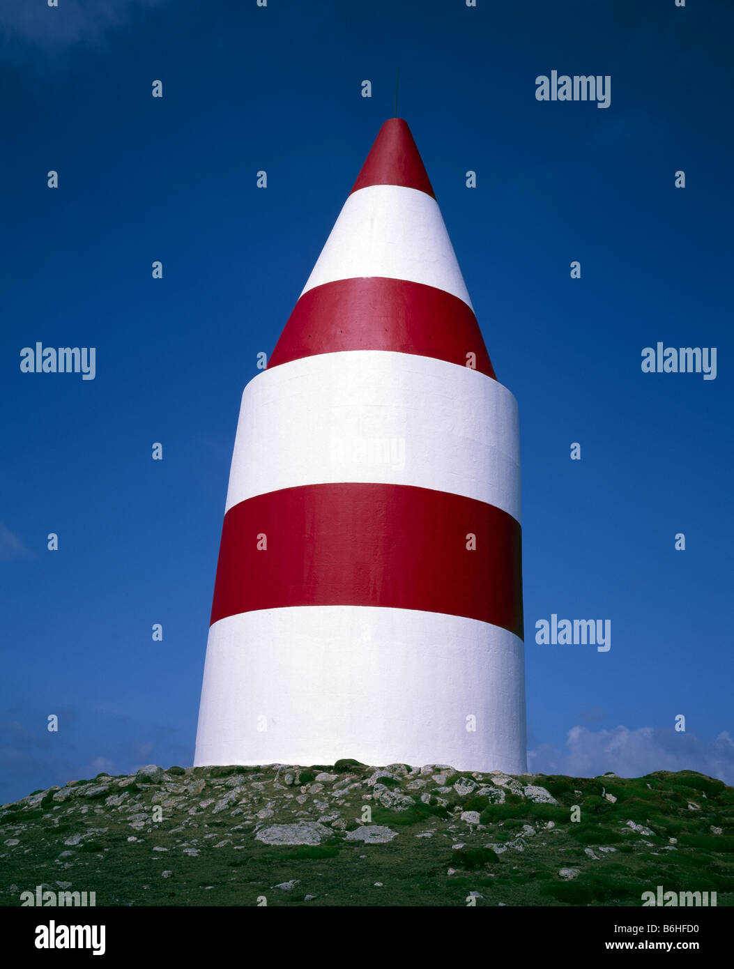 The red and white Daymark on the island of St Martins Isles of Scilly ...