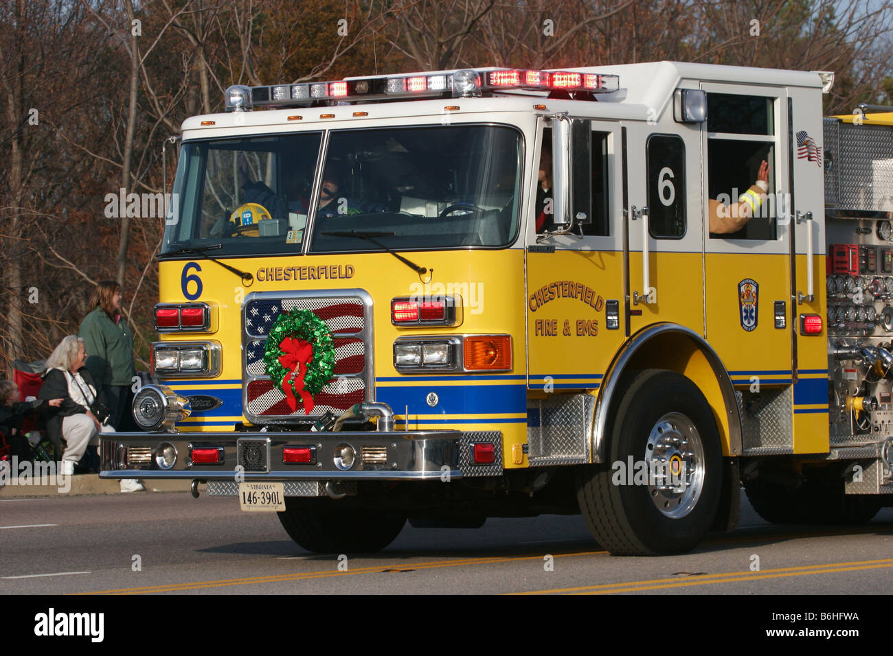 Fire engine at christmas parade 2008 Stock Photo - Alamy