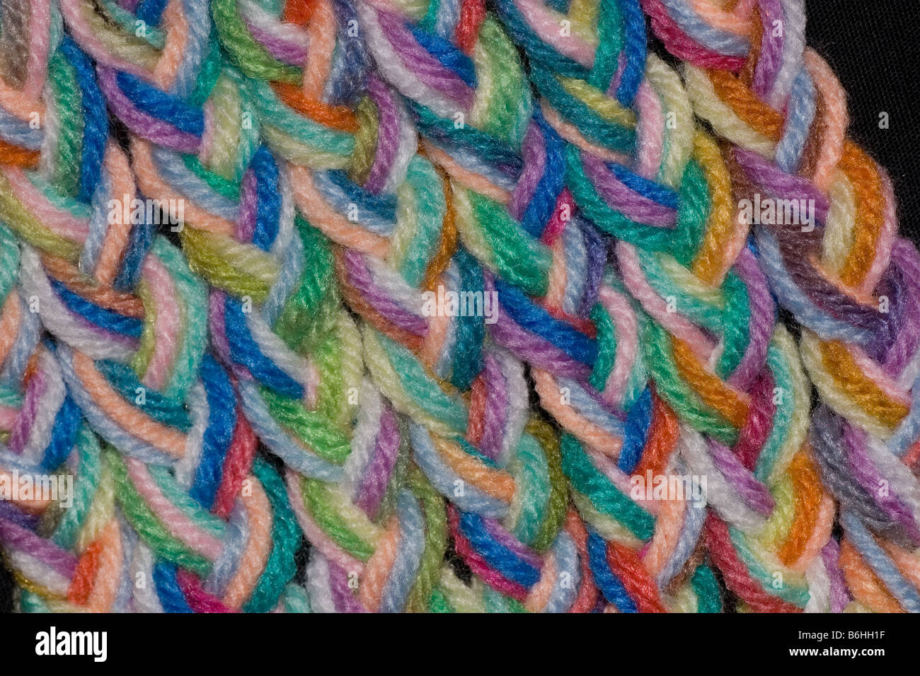 Braided or plaited multicolored wool strands laid side by side to make ...