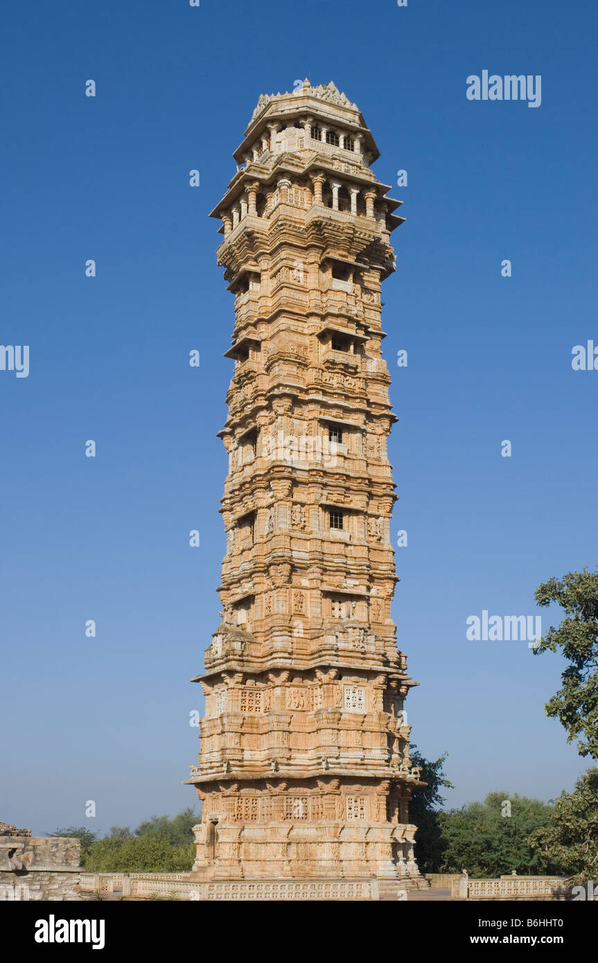 Low angle view of a tower, Vijay Stambha, Chittorgarh Fort, Chittorgarh ...