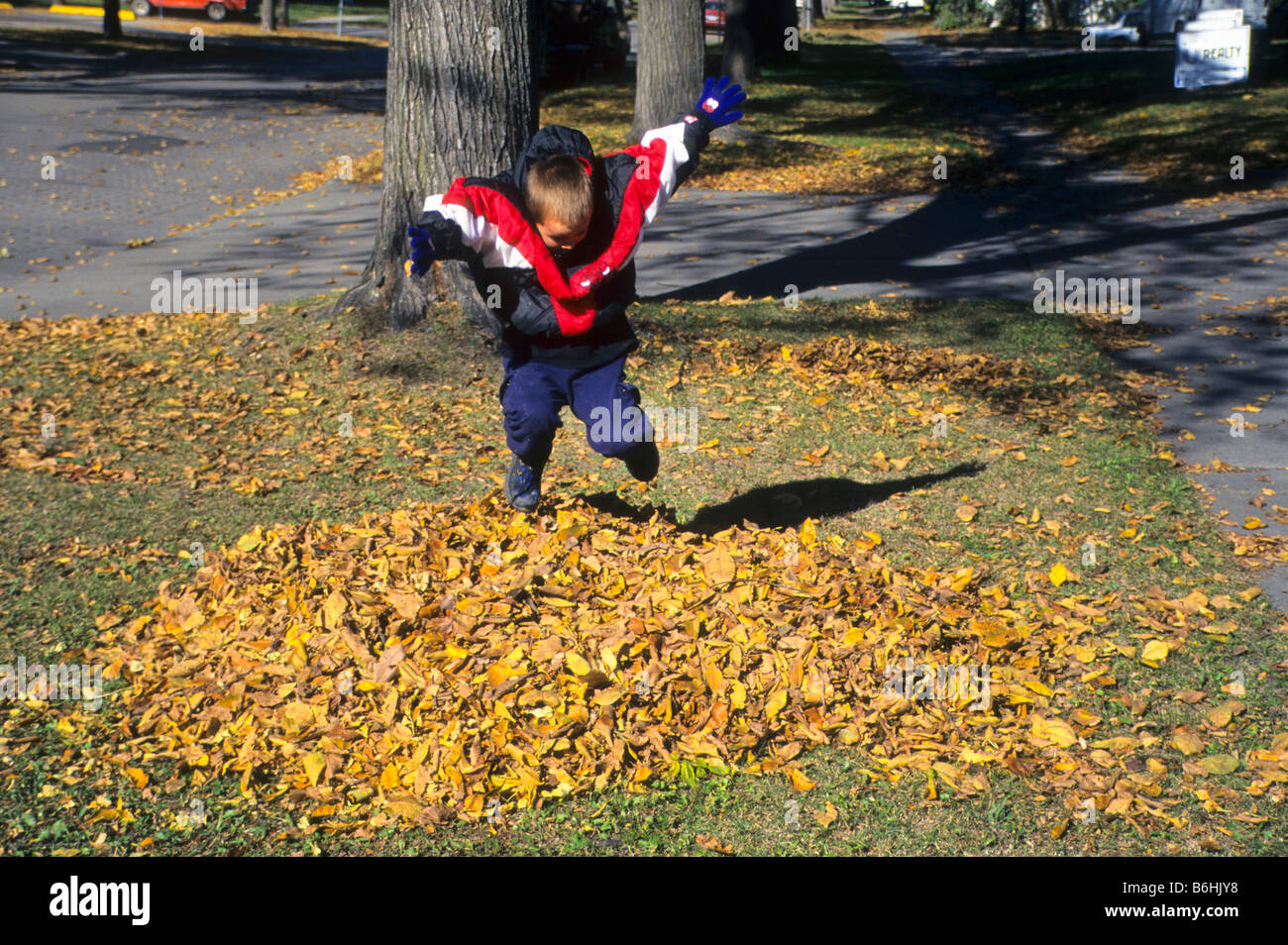 Pile of leaves jump hi-res stock photography and images - Alamy