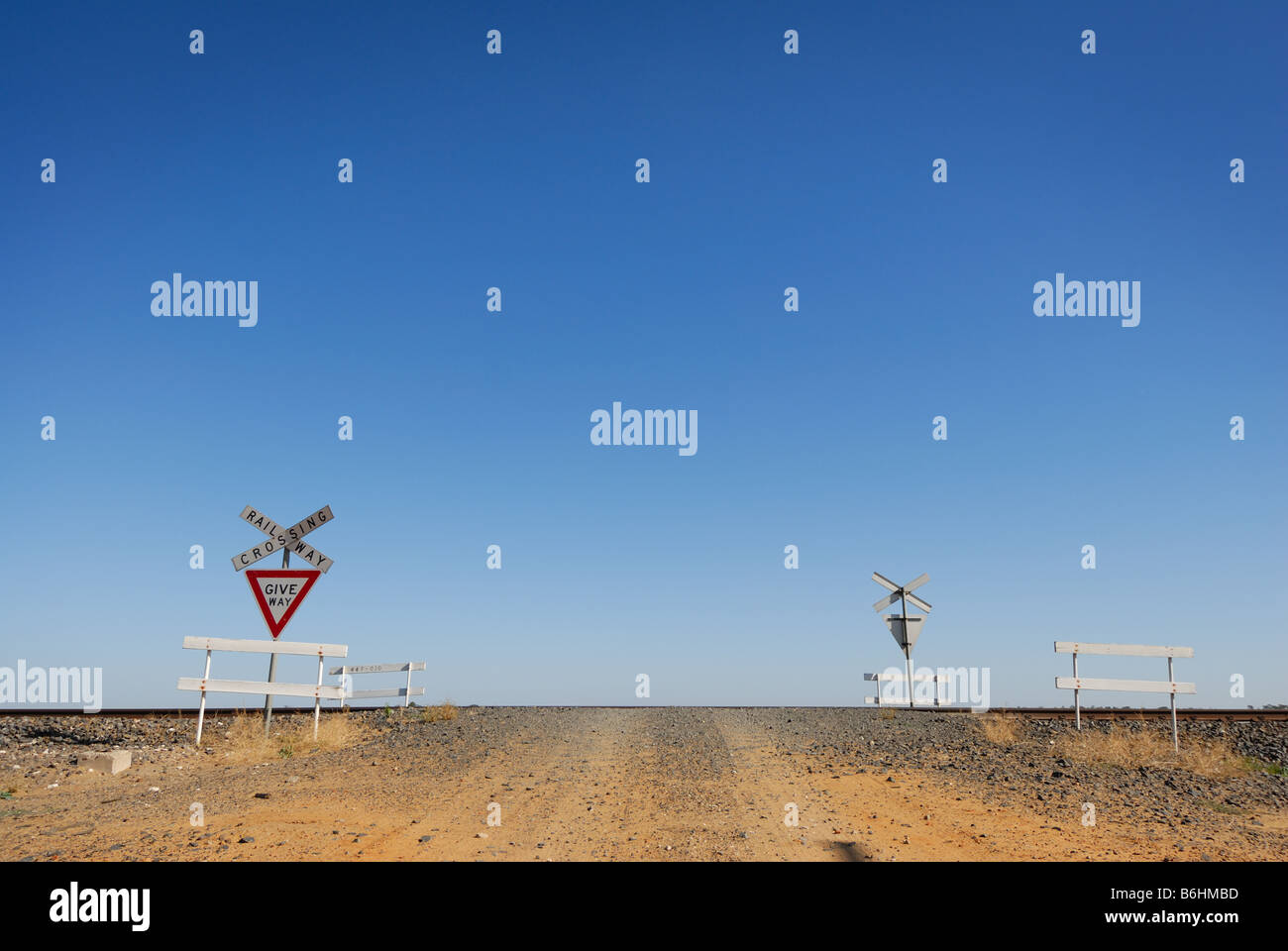 An outback rail crossing in Western Victoria for the train service ...
