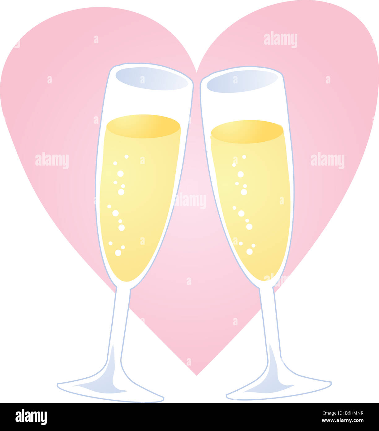 Champagne toast over heart romantic celebration illustration Stock ...