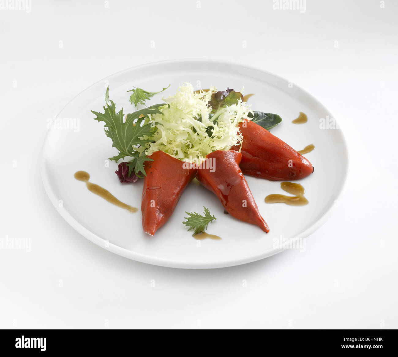 Piquillo peppers filled with brandada salt cod and potato puree Stock ...