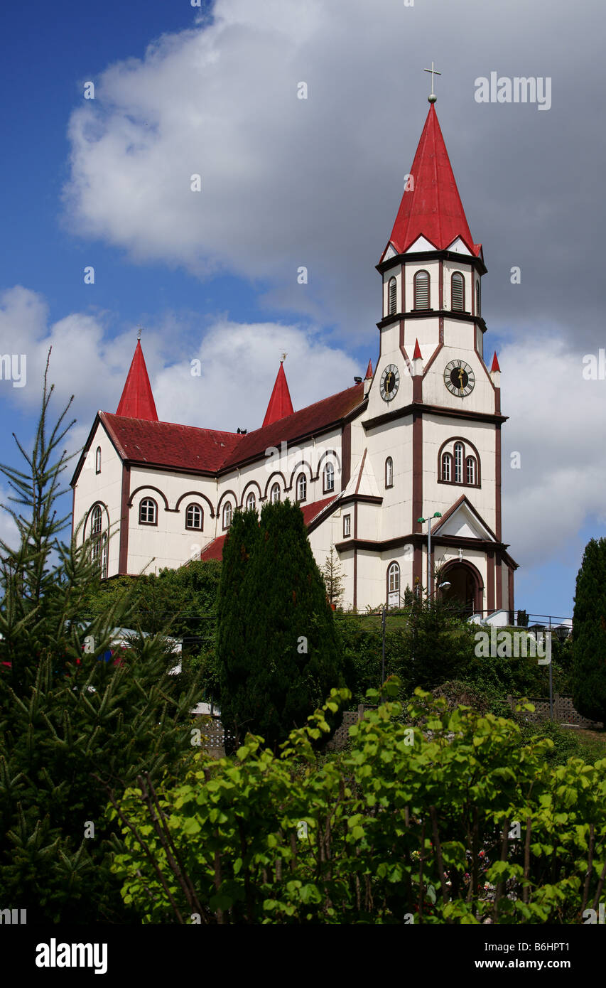 View of the Sacred Heart of Jesus Roman Catholic church, Puerto Varas ...