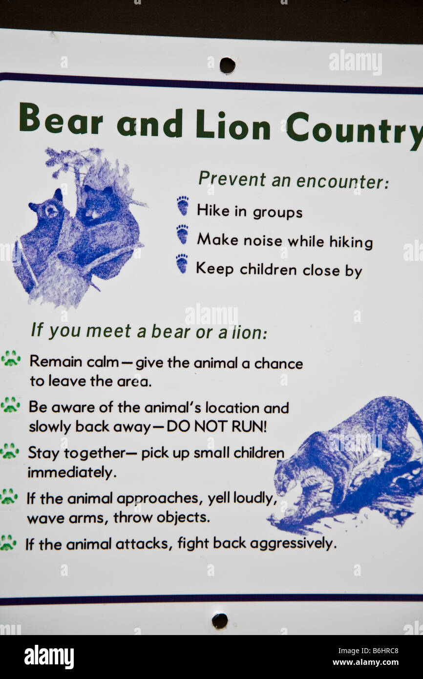 Bear and Mountain lion safety notice Stock Photo - Alamy