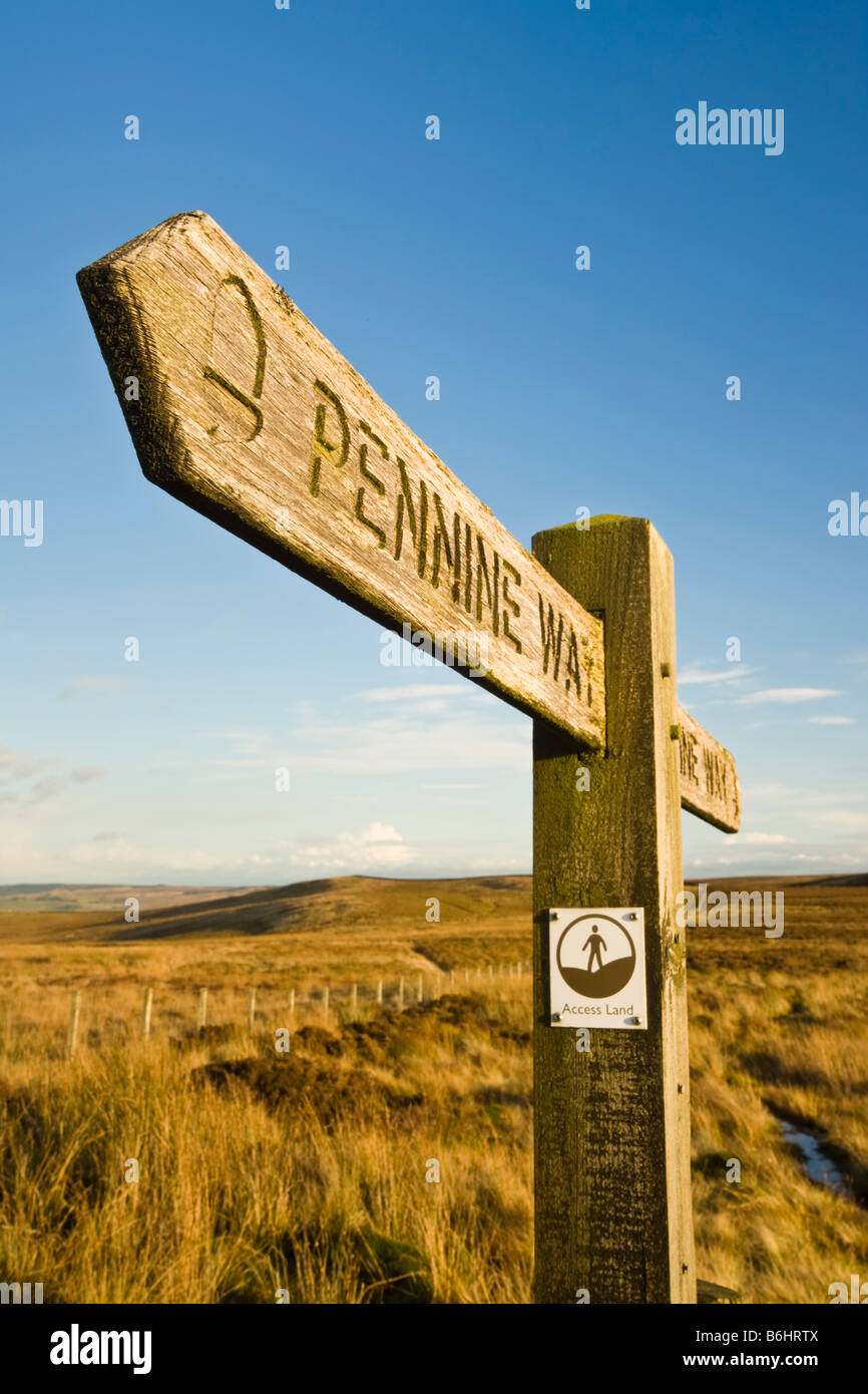 Pennine Way route marker near the summit of Whitely Sike in the ...