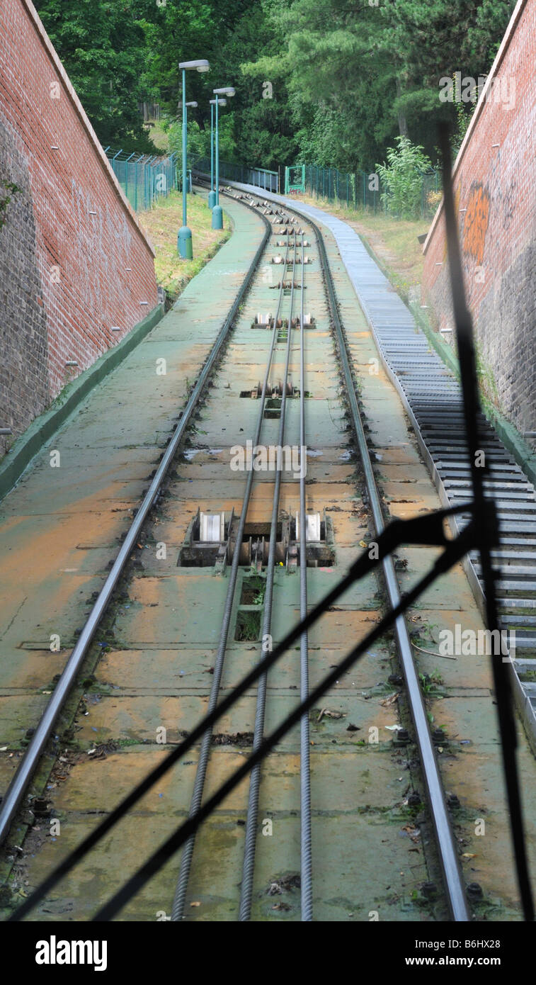 Prague funicular railway tracks Stock Photo - Alamy