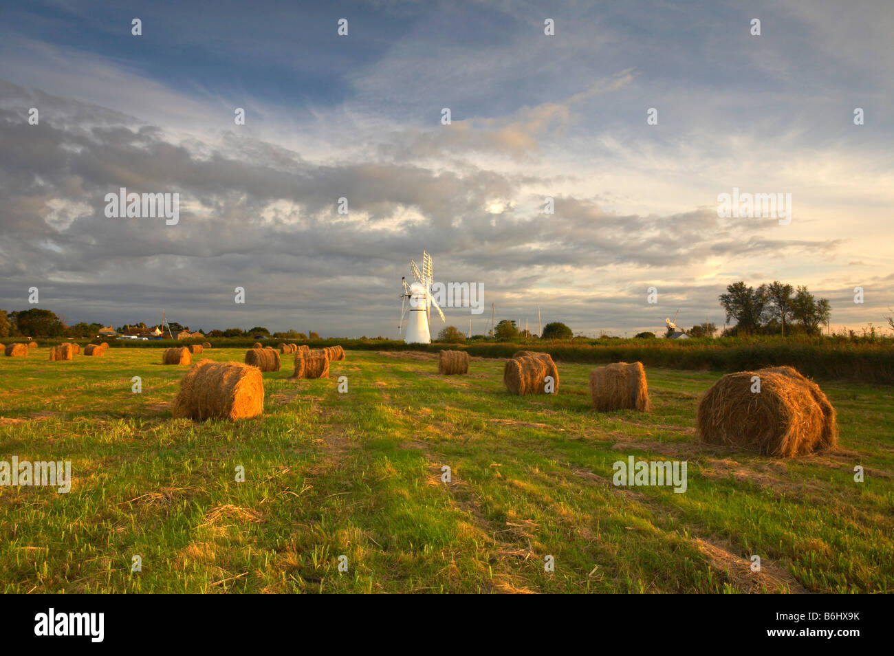 Thurne Windmill & hay bales on the Norfolk Broads UK Stock Photo - Alamy