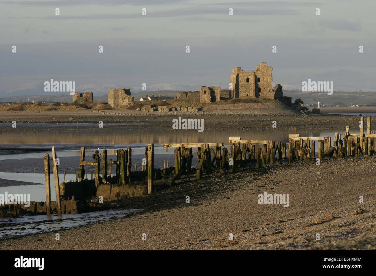 Piel Castle on Piel Island from the beach on Walney Island Cumbria ...