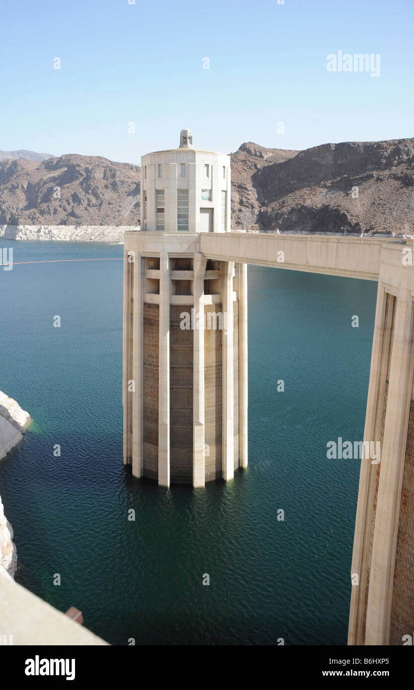 Hoover Dam intake towers on the Nevada side of Lake Mead, behind the ...