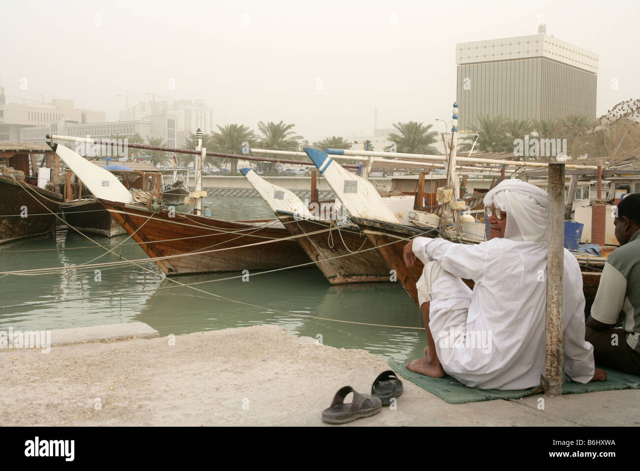 Traditional dhow boats used for tourism, Doha Bay, Doha, Qatar Stock ...