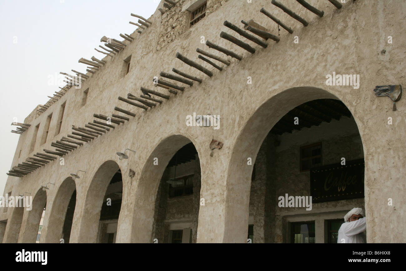 Traditional building with projecting 'shandal' beams at the Souq Waqif ...