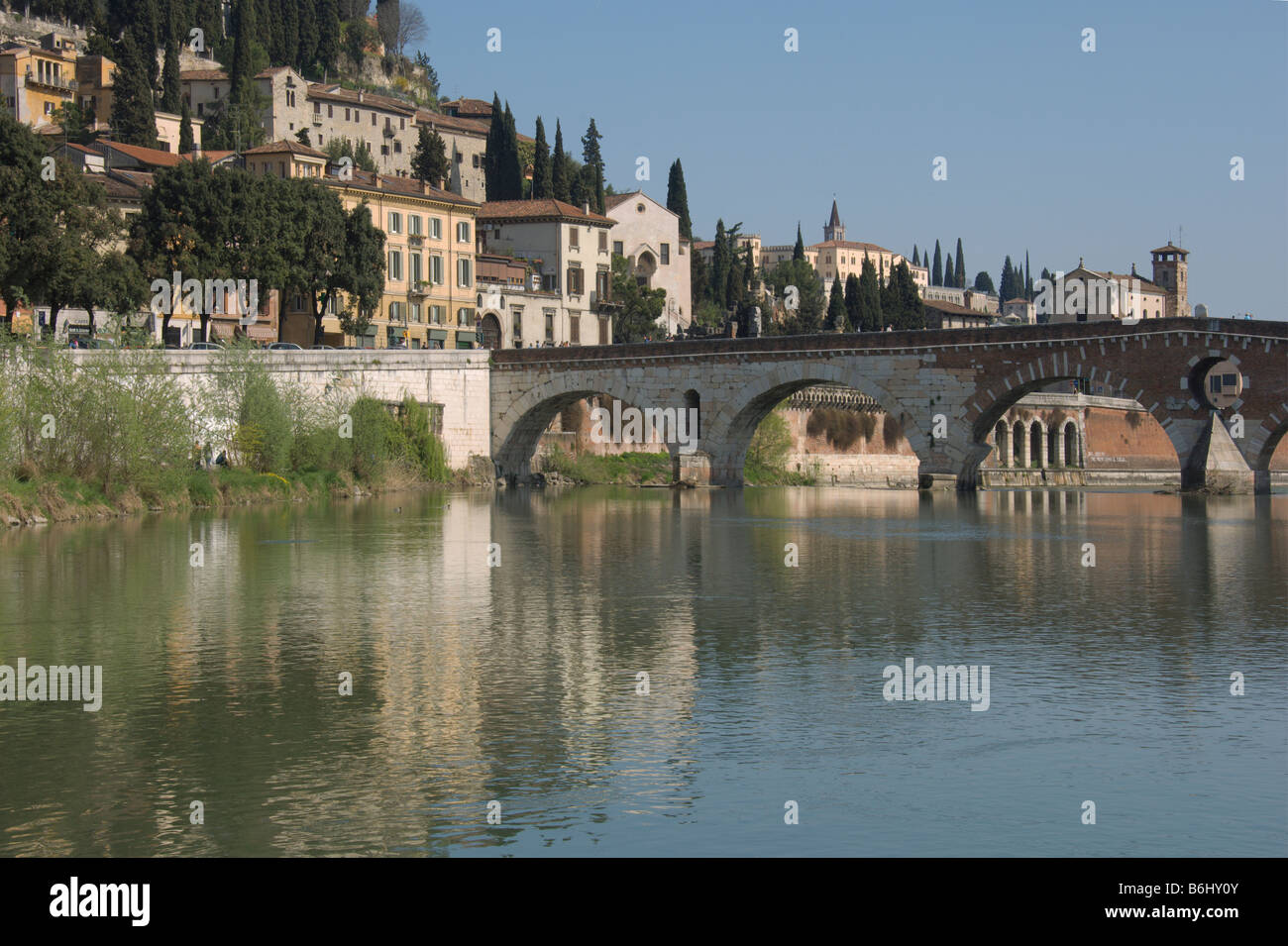 Verona River Adige Bridge Ponte Pietra Veneto Italy April 2008 Stock ...