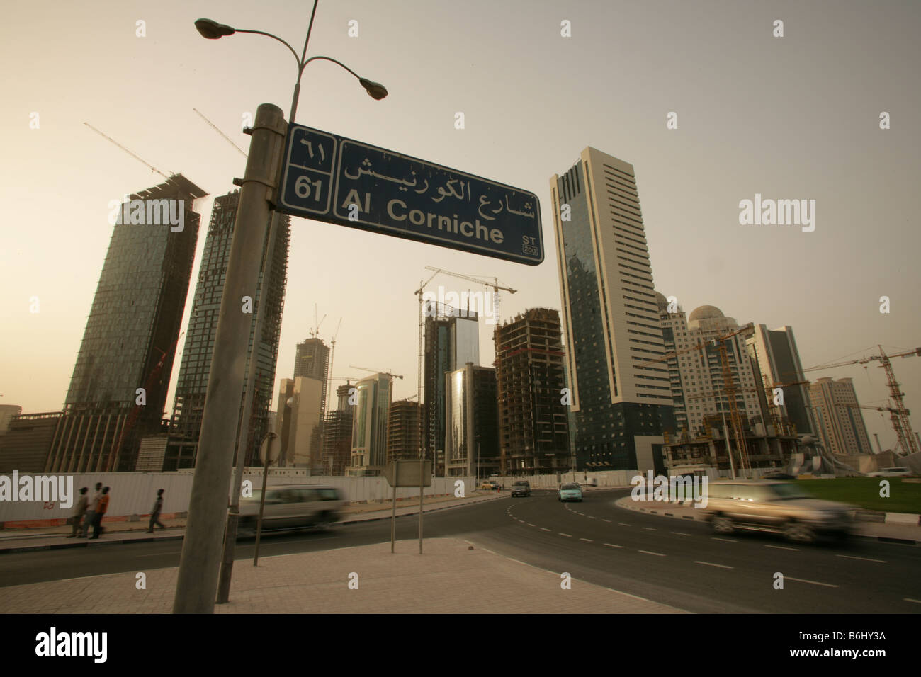 Doha cityscape with construction of new high-rise buildings, Qatar ...