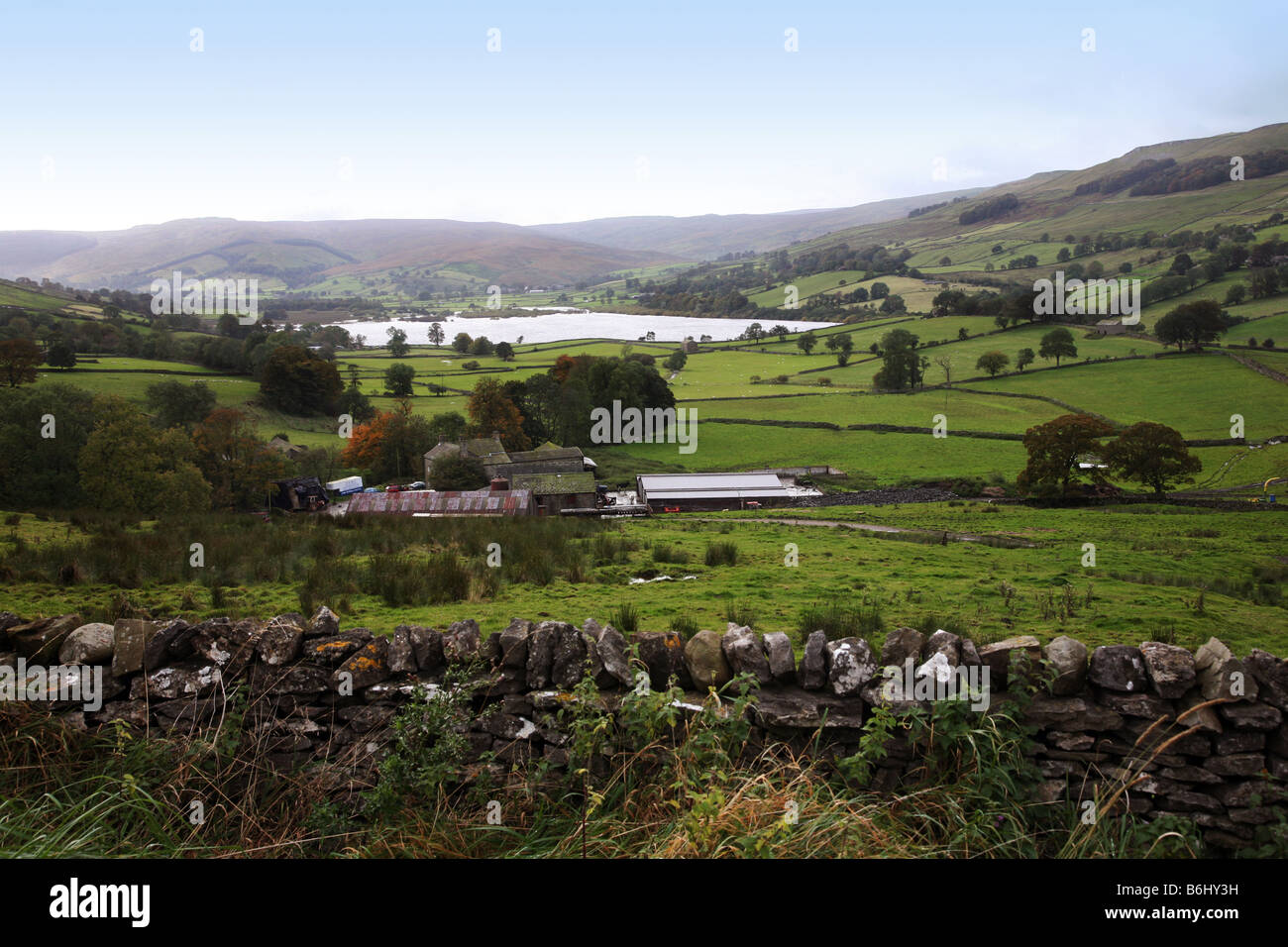 View across fields with Semerwater in the distance, the largest natural ...