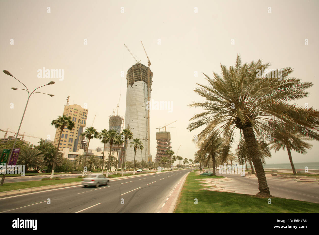 City scene with the Al-Bidda Tower and other high-rise buildings under ...