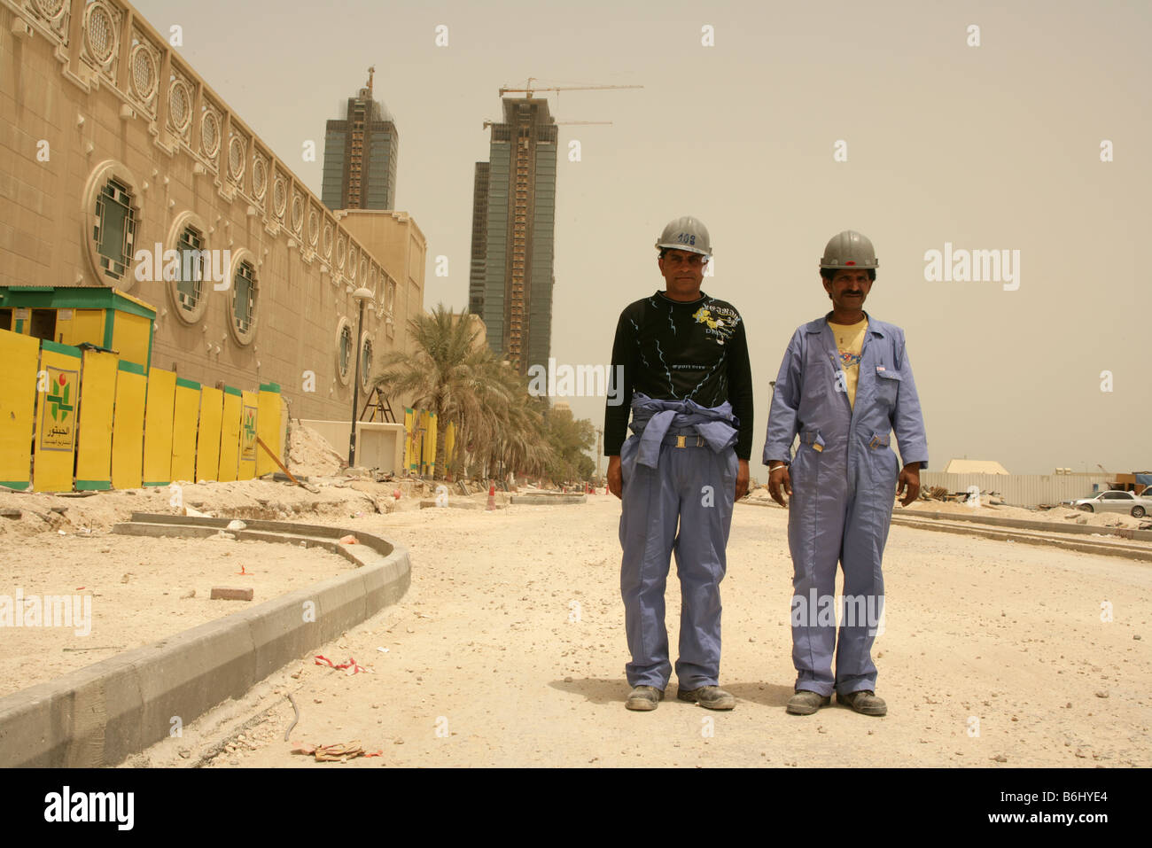 Migrant construction workers on construction, portrait, Doha, Qatar ...