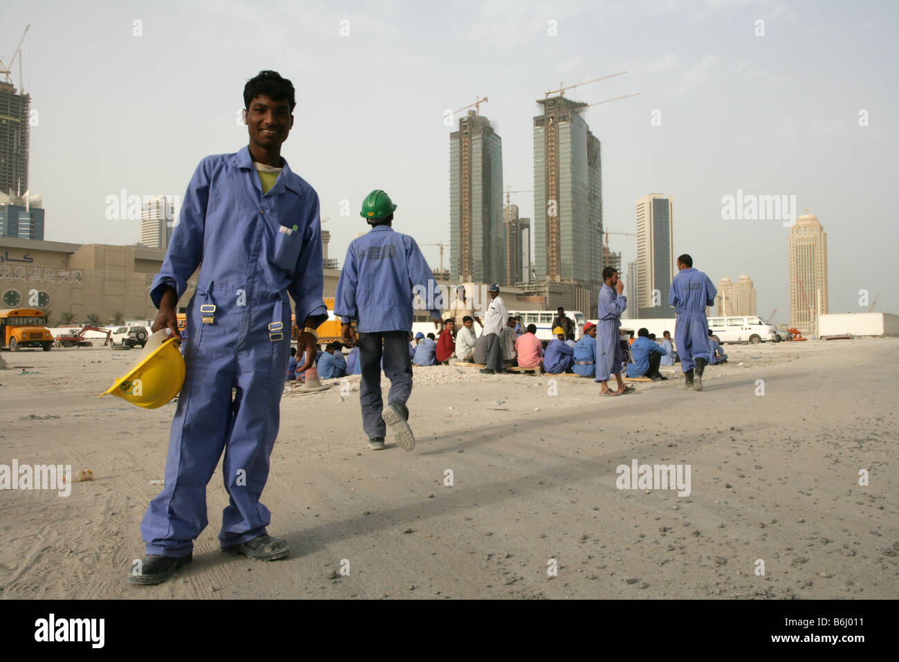 Migrant construction worker on construction site, portrait, Doha, Qatar ...