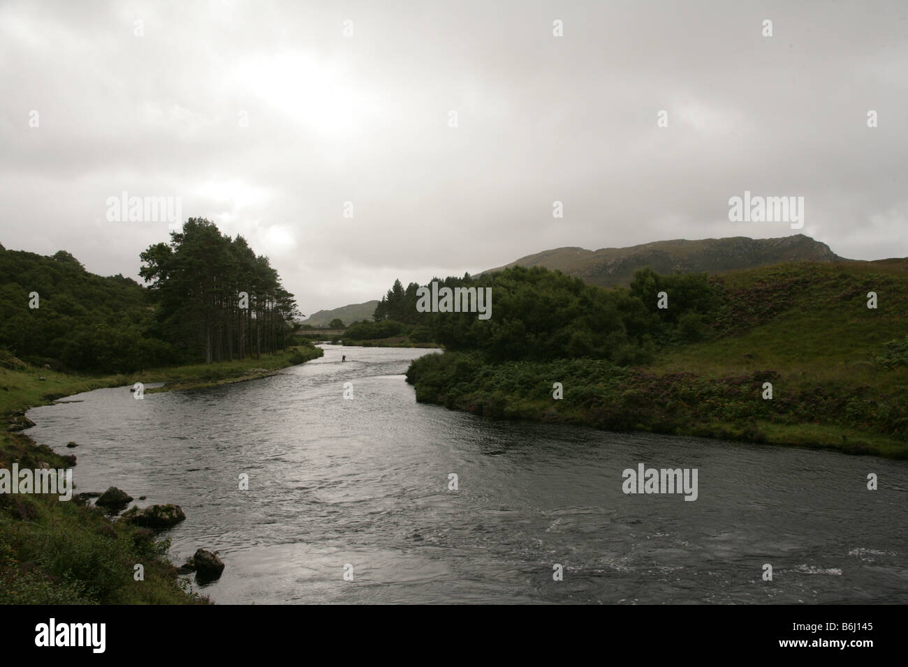 Scenic landscape with river Carron in valley, Scottish Highlands ...