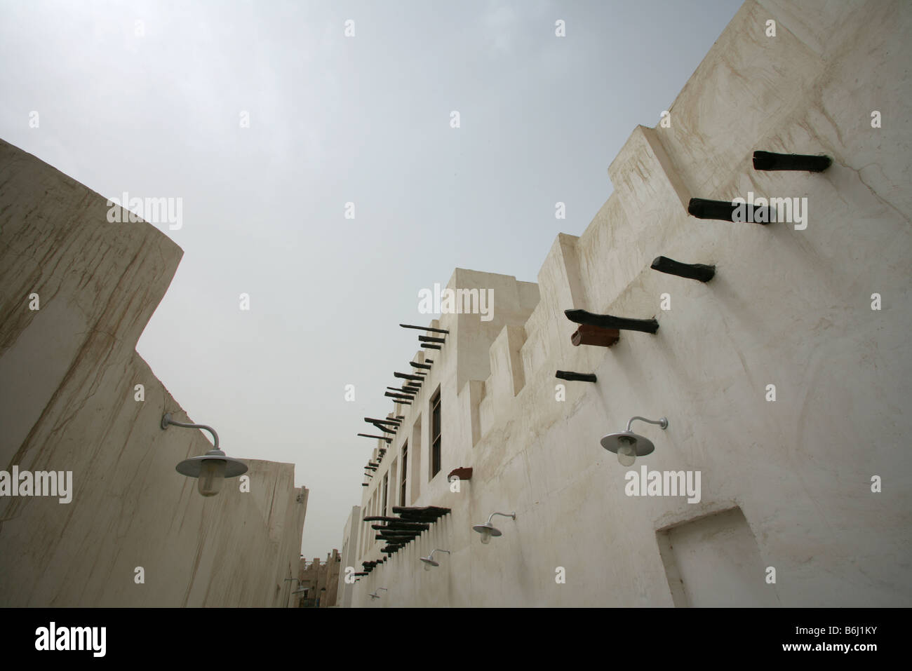 Traditional whitewash buildings with protruding 'shandal' beams, Doha ...