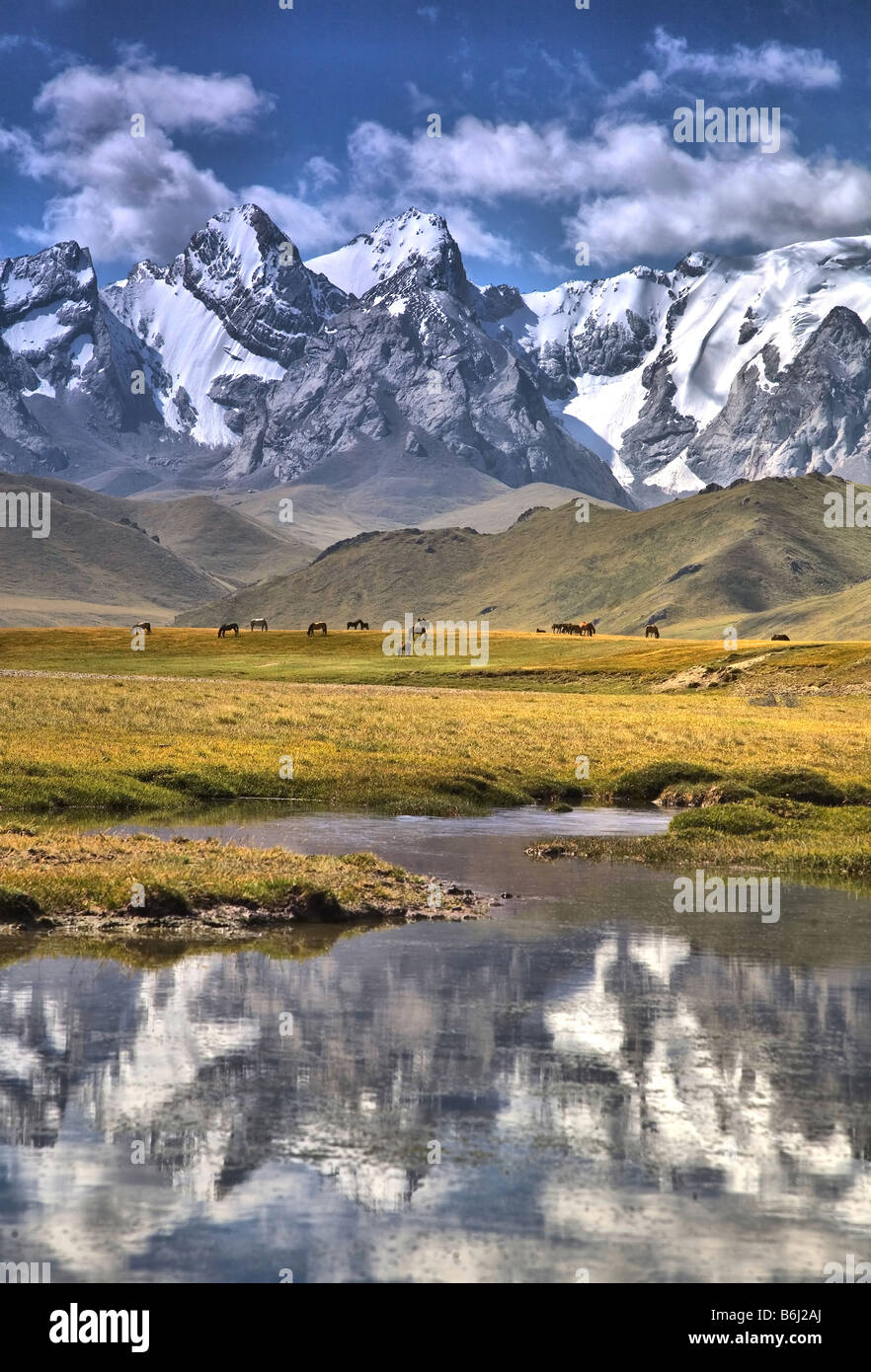 landscape of central Asia, mountains, horses Stock Photo - Alamy