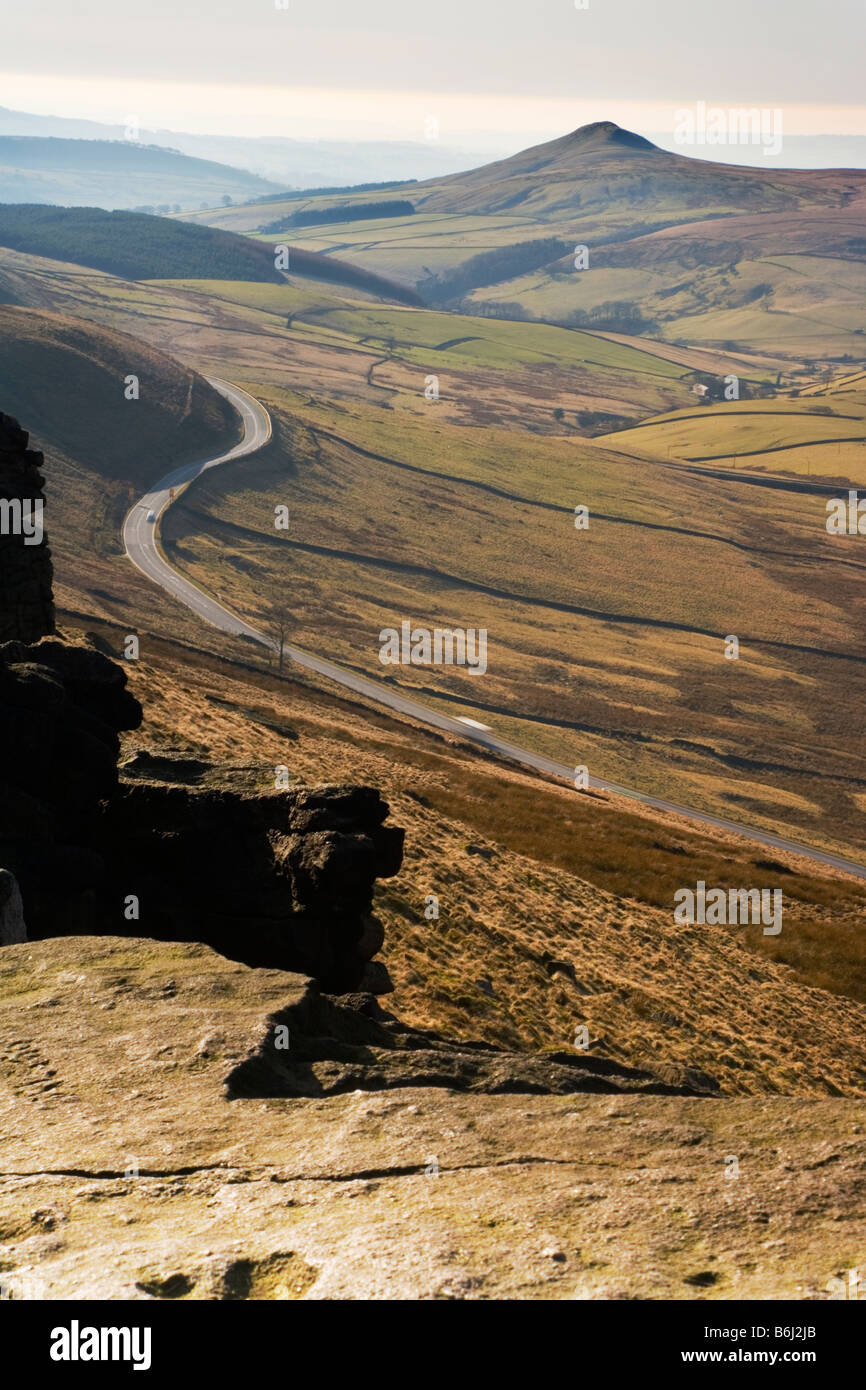 View from Shining Tor looking across the A537 road with the peak of ...