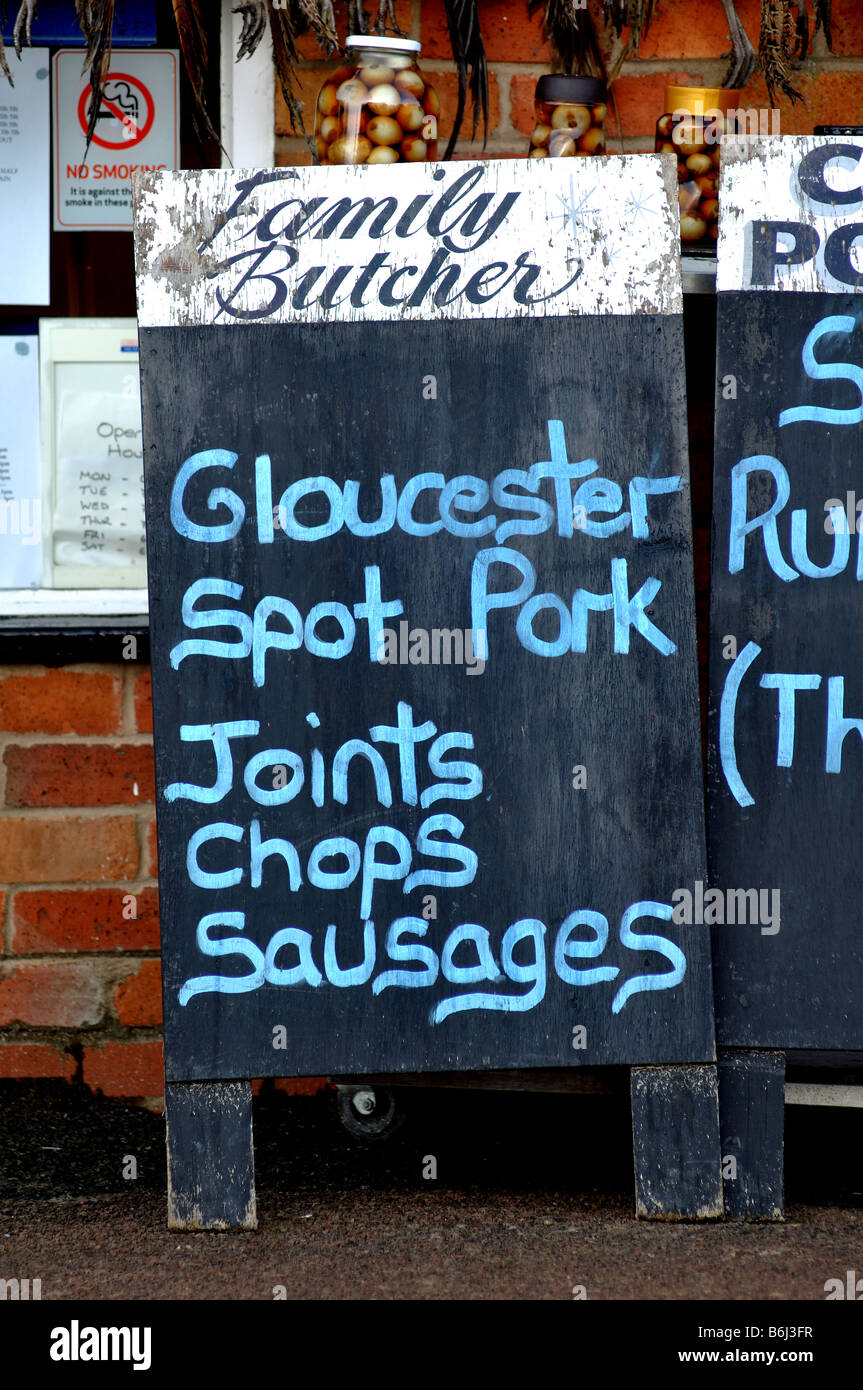 Sign outside butcher`s shop, UK Stock Photo - Alamy