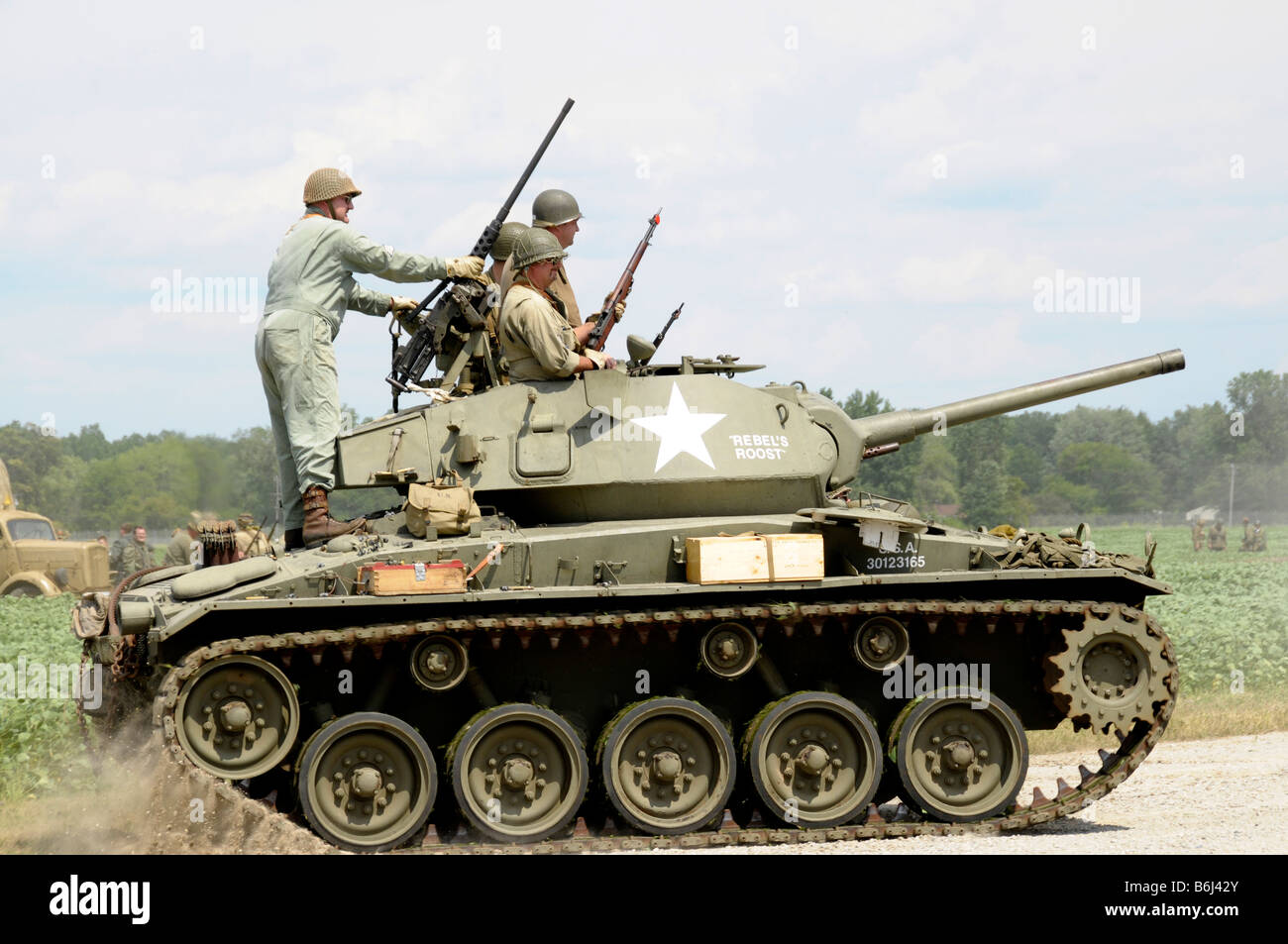 American soldiers on tanks in a World WarII reenactment in Belville ...