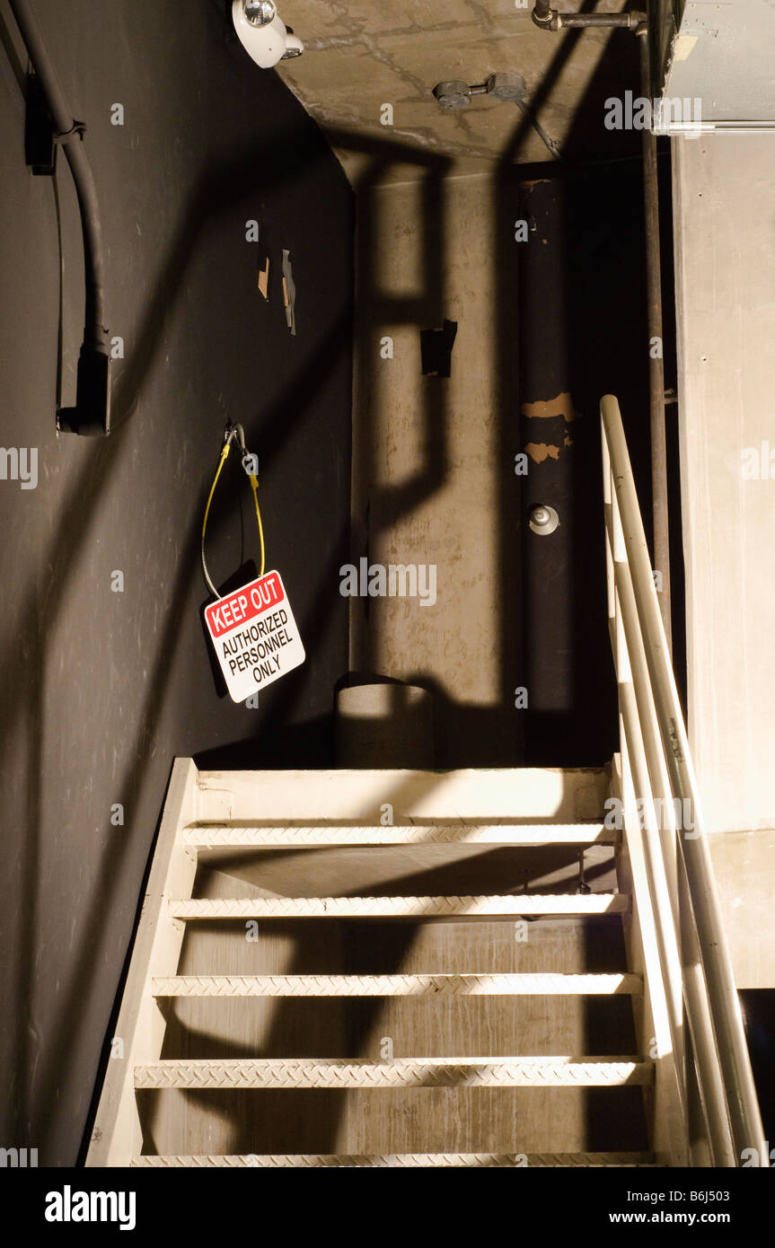Basement stairway with Keep Out sign Stock Photo - Alamy