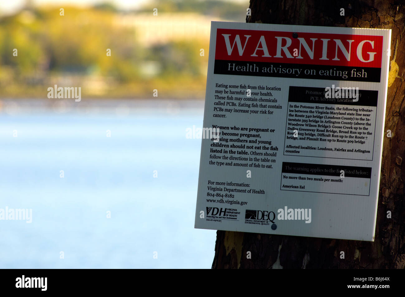 Warning sign, Health Advisory on Eating Fish from the Potomac River ...