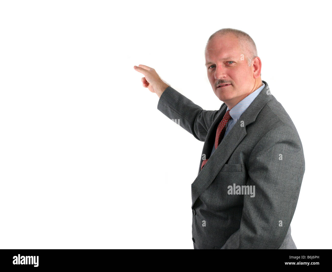 A meteorologist pointing to a weather map or a business man pointing to ...
