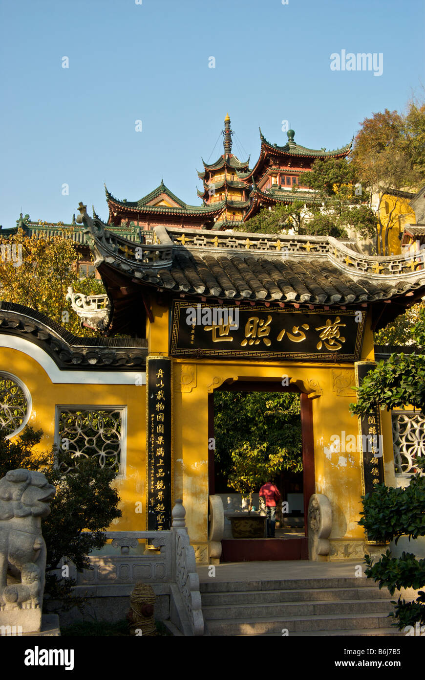 Elaborate entrance gate to garden in Tang dynasty Zhenjiang Buddhist ...