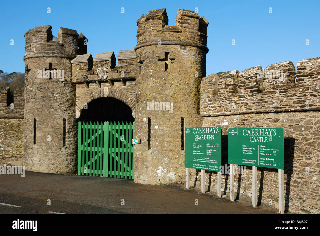 the entrance to caerhays castle in cornwall,uk Stock Photo - Alamy