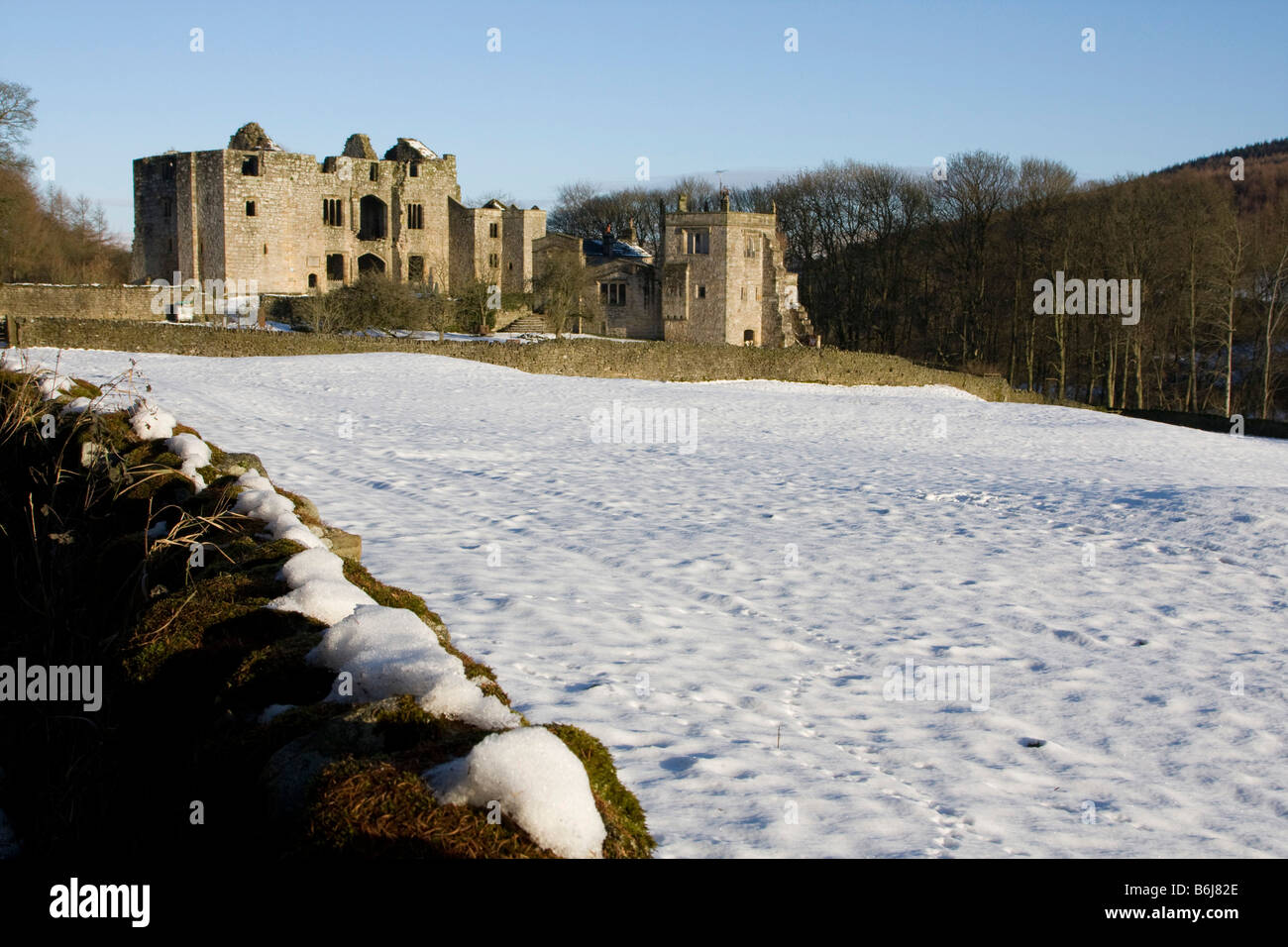 barden tower ruins wharfedale winter snow yorkshire dales national park ...