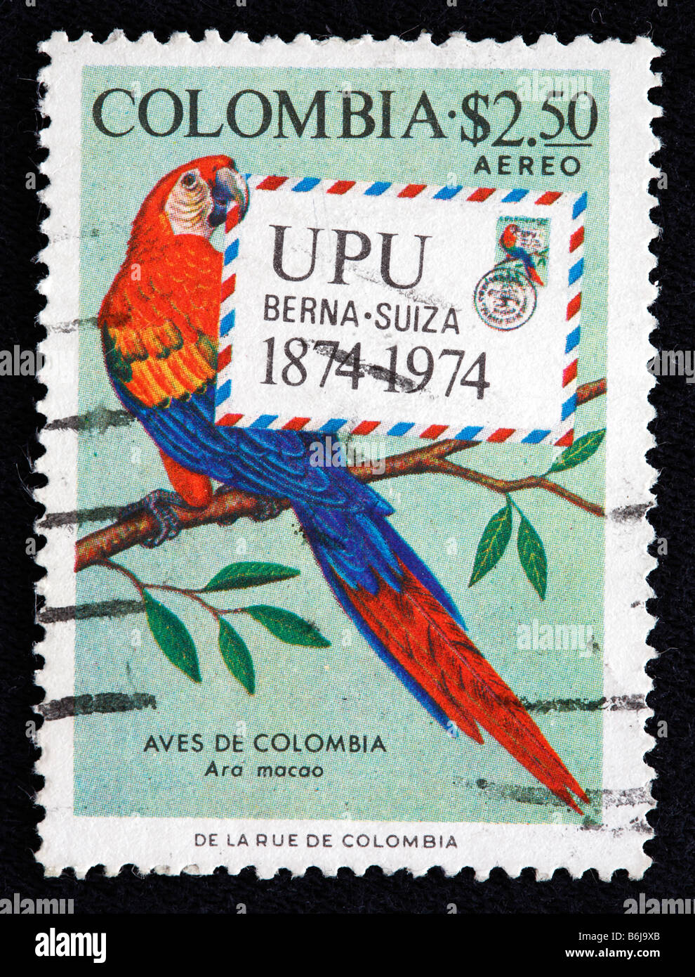 Parrot Ara macao, postage stamp, Columbia, 1974 Stock Photo - Alamy
