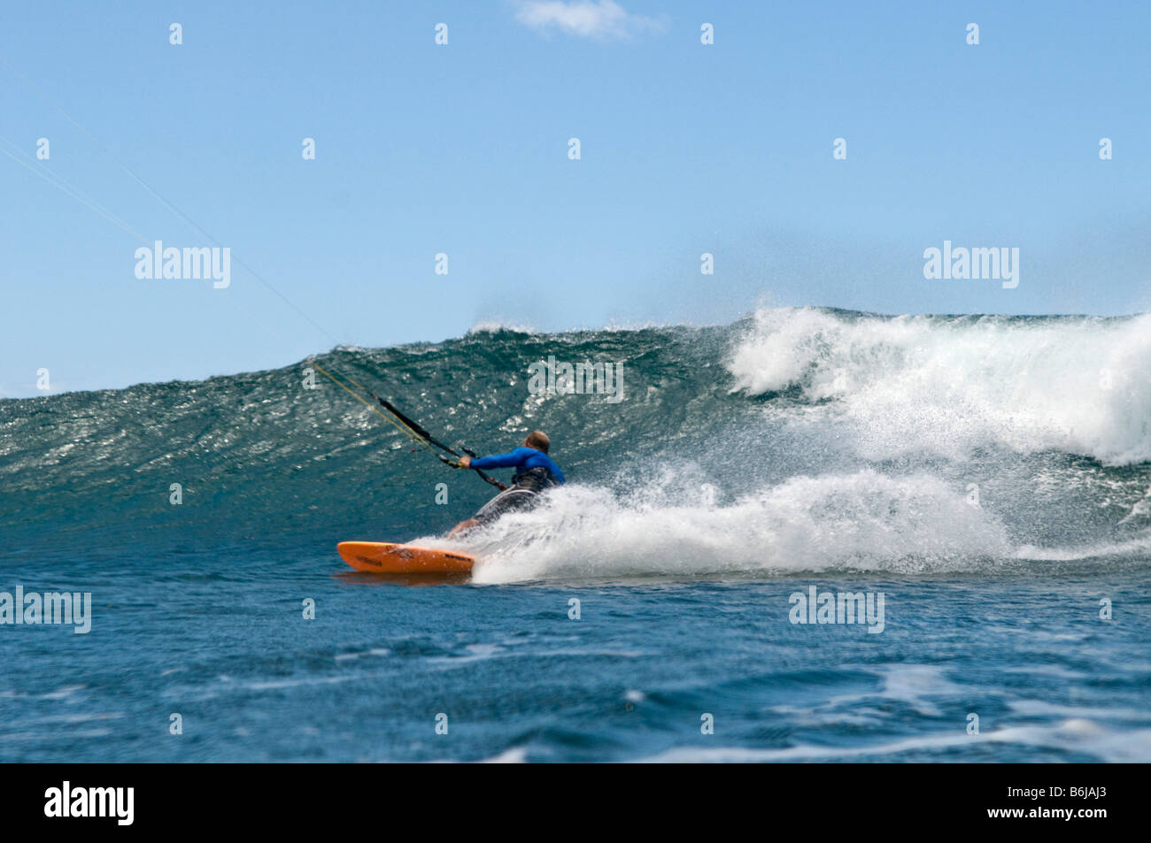 Kitesurfing on wave, Hawaii Stock Photo - Alamy