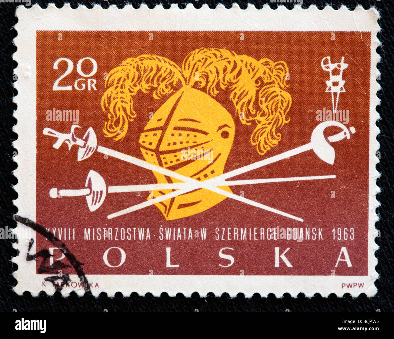 Fencing championship, postage stamp, Poland, 1963 Stock Photo - Alamy