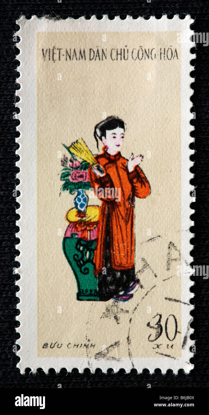 Vietnamese traditional costume, postage stamp, Vietnam Stock Photo - Alamy