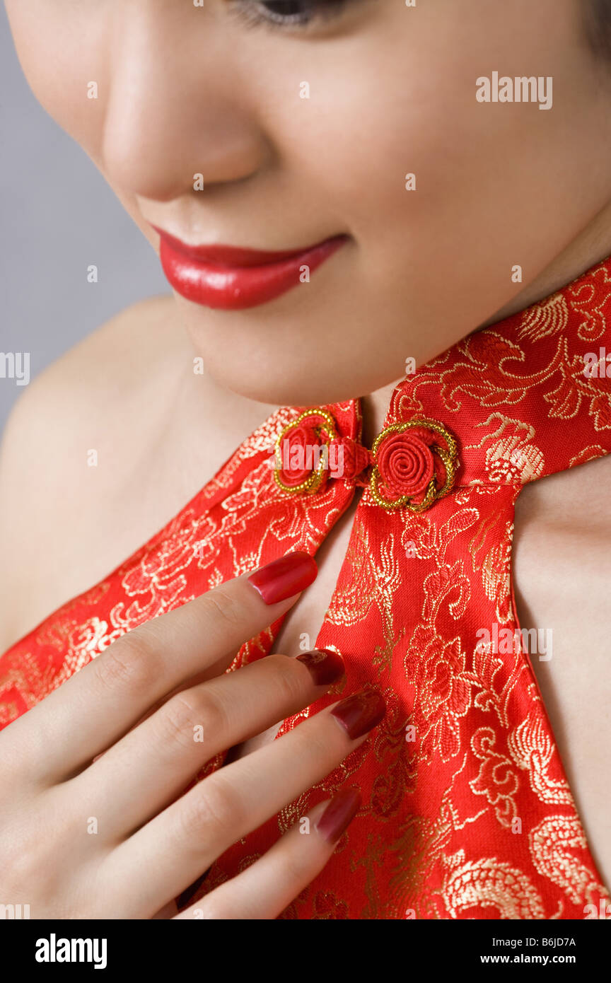 Close up of cheongsam s button and collar Stock Photo - Alamy