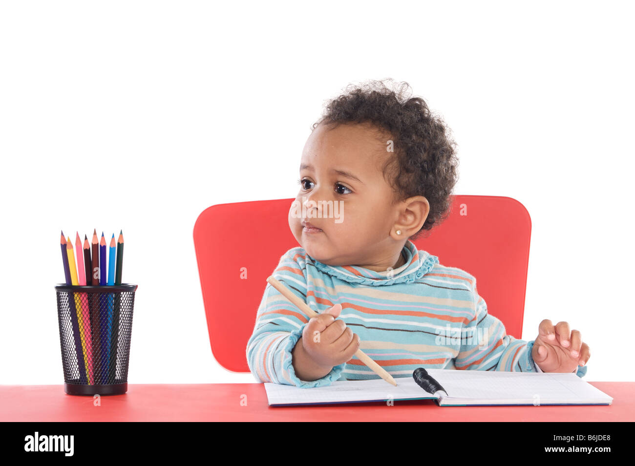 adorable baby student a over white background Stock Photo - Alamy