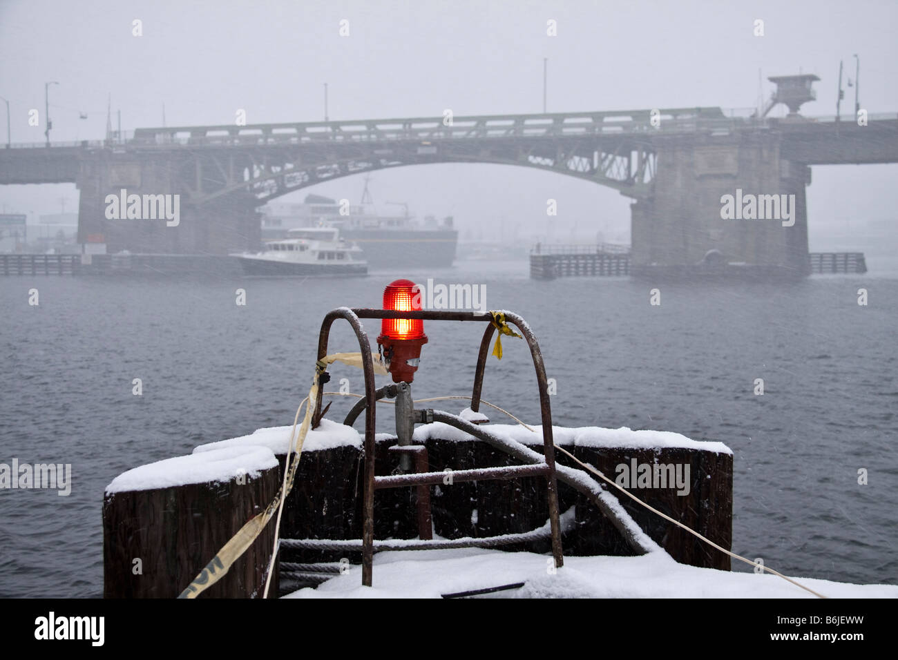 Boat passes under Ballard Bridge Lake Washington Ship Canal Seattle ...