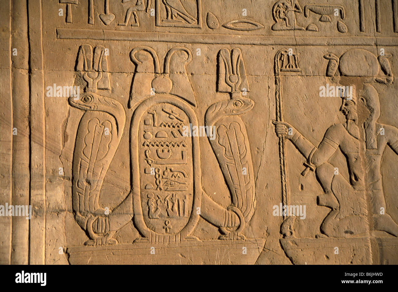 Africa, Egypt, Kom Ombo. Elaborate hieroglyphics cover the temple walls ...