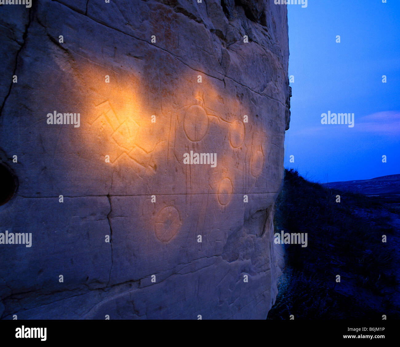 Petroglyphs at Writing on Stone Provincial Park in Alberta Canada Stock ...