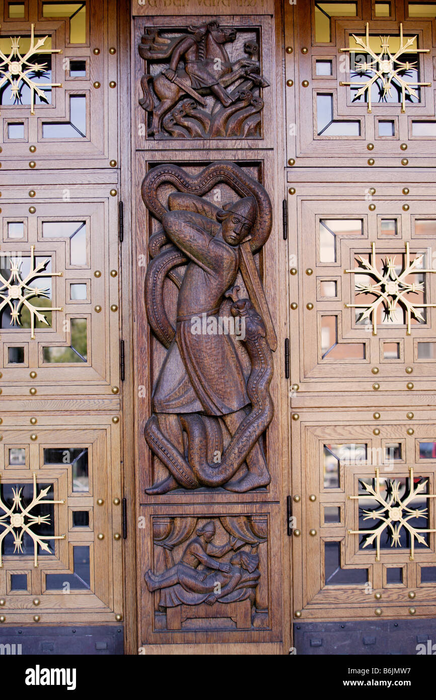 Norway, Oslo, City Hall, Custom Viking door Stock Photo - Alamy