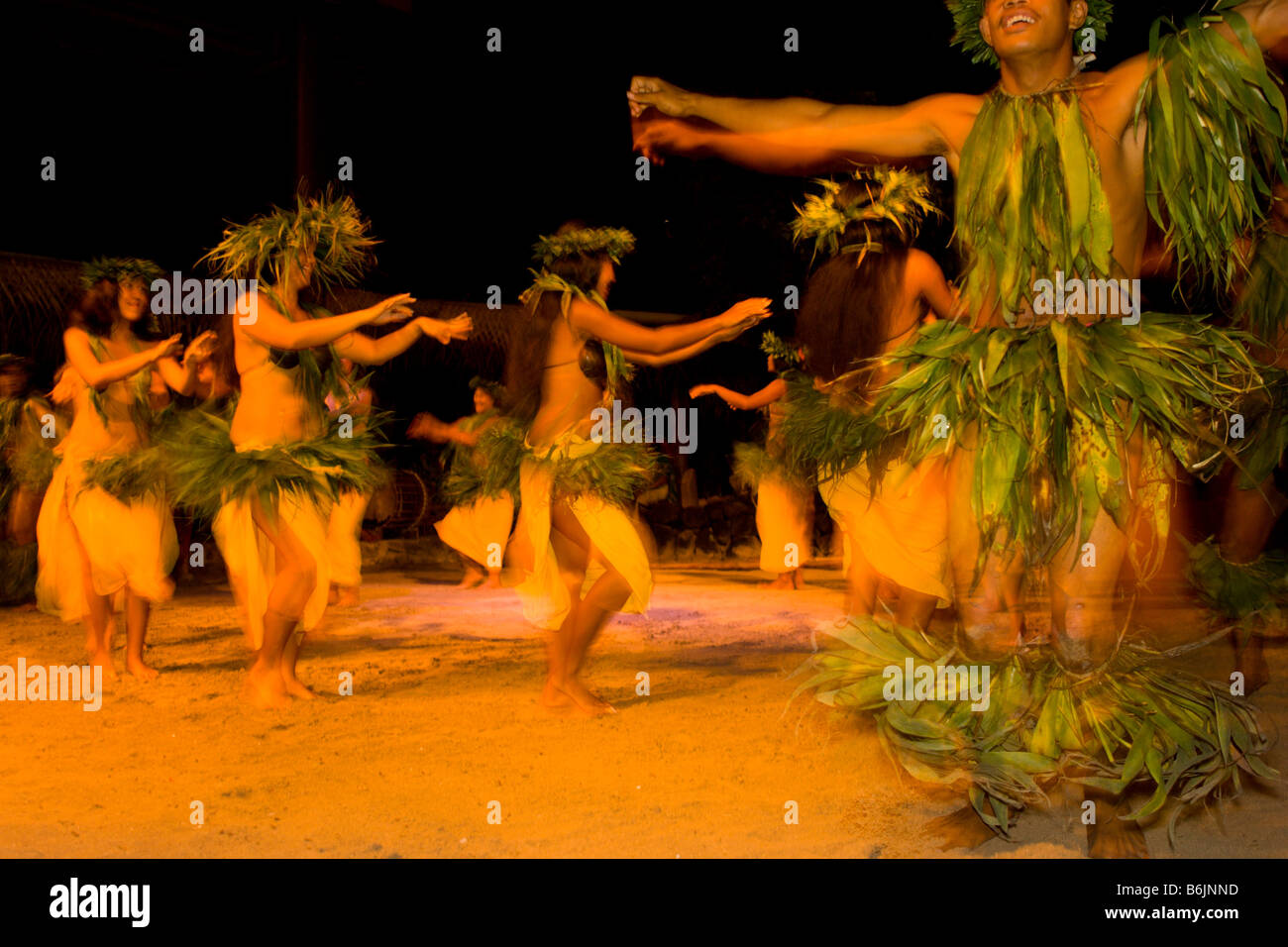 Traditional dance and cultural show at Tiki Village. Moorea, French ...