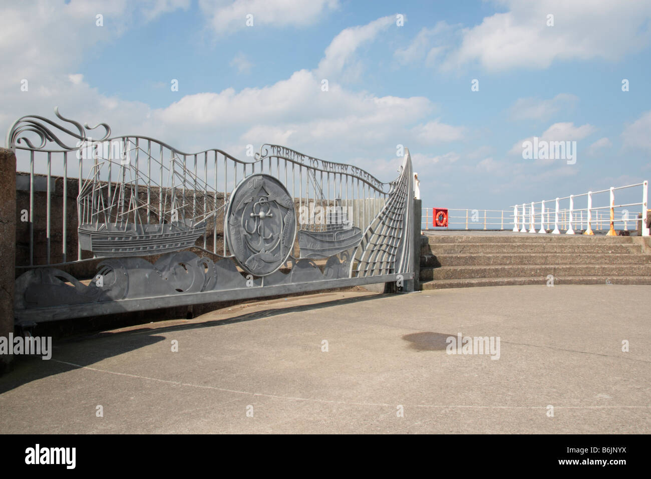 Stormgate on Whitby pier closed in bad weather to prevent access to the ...