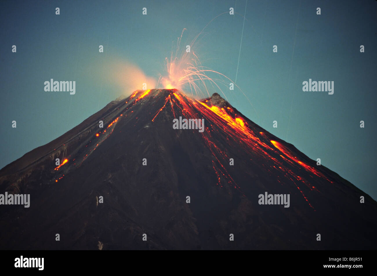 Central America, Costa Rica. Arenal Volcano erupting at night Stock ...